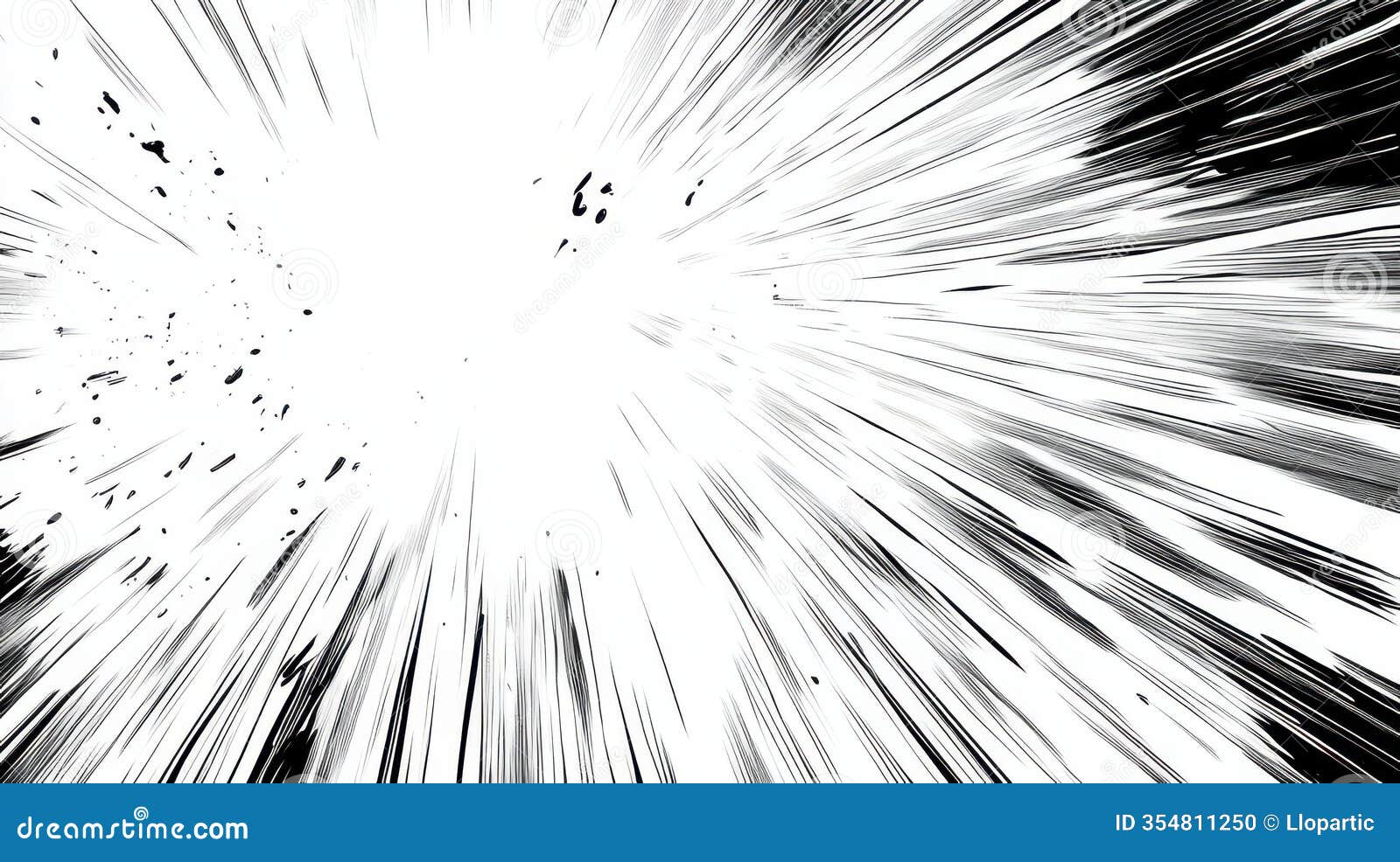 Black and White Speed Lines and Ink Splatters Exploding from the Center ...