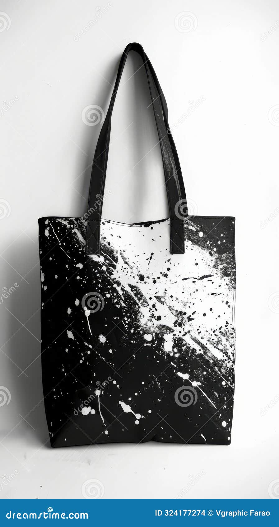 Black and White Splatter Pattern Tote Bag on White Background Stock ...