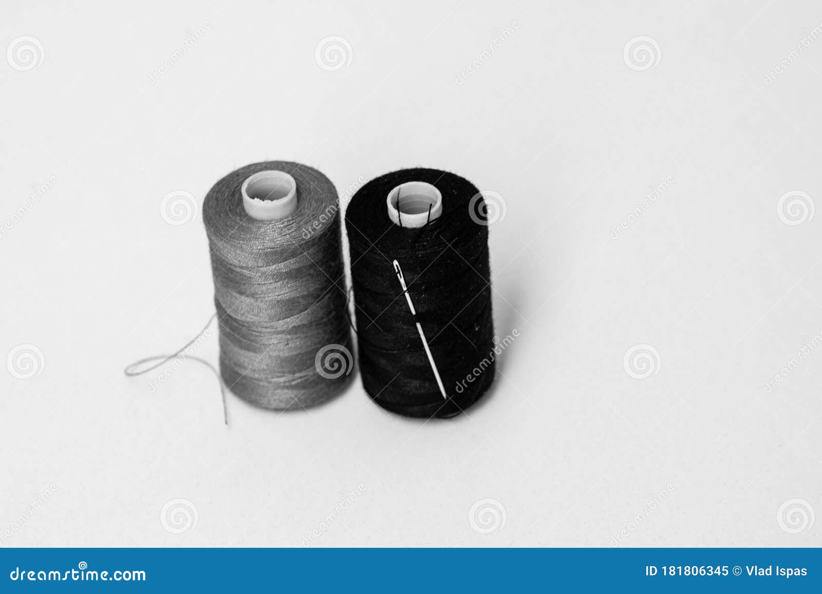 Black and White Spools of Sewing Thread Isolated, Close Up Stock Image ...