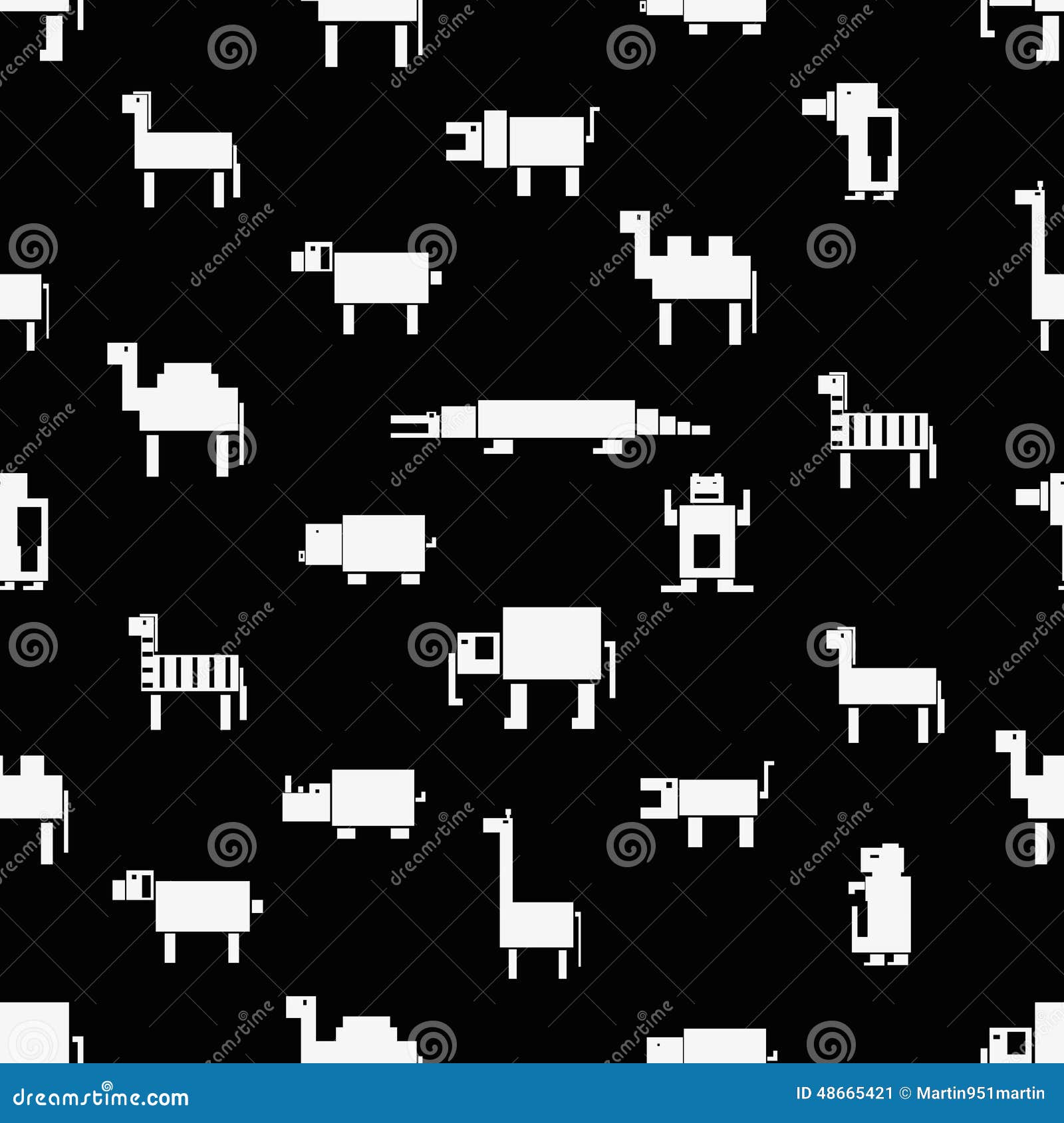 Black and White Square Digital Simple Retro Animals Pattern Eps10 Stock ...