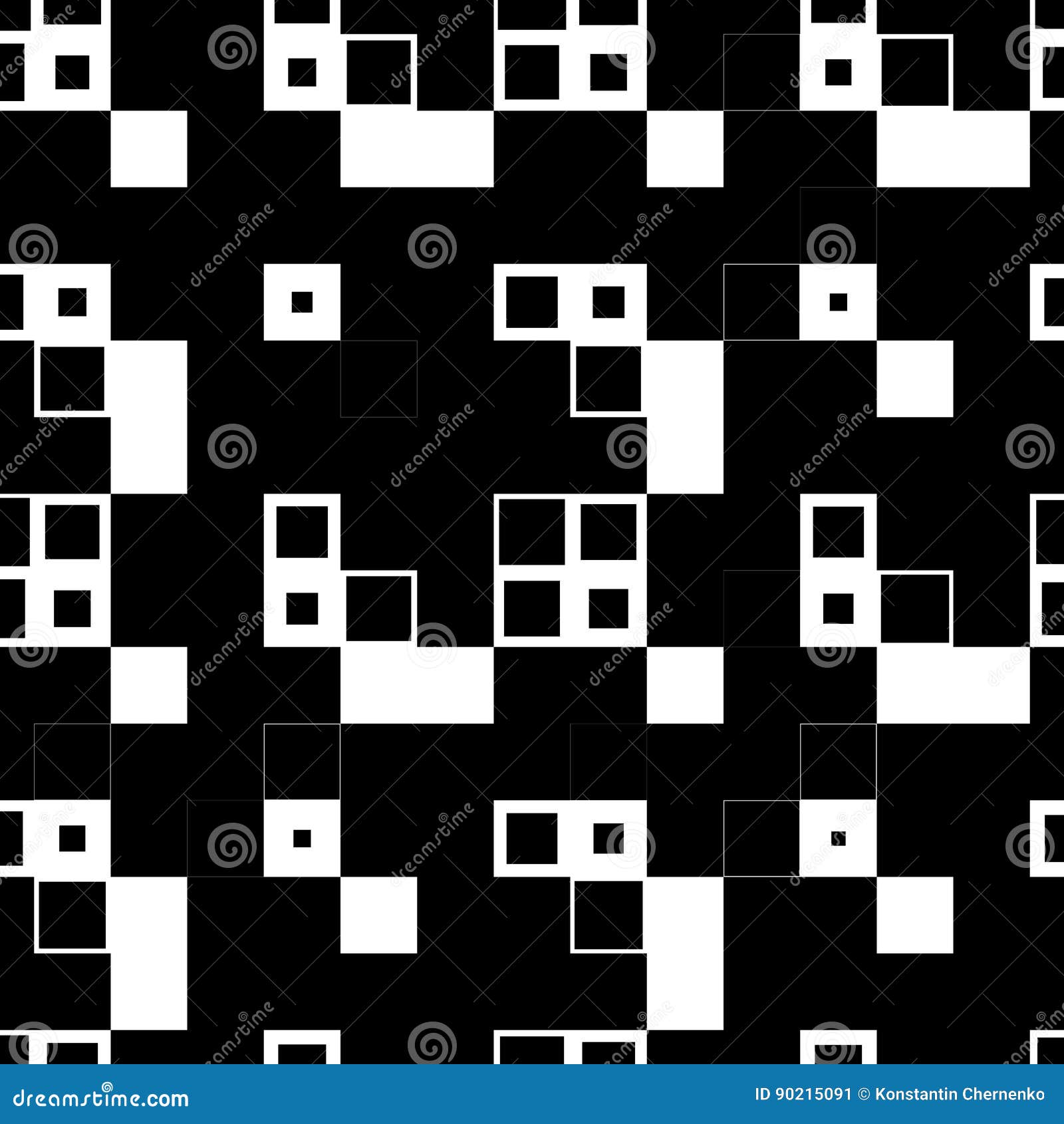 Black and White Square Pixel Mosaic Seamless Pattern. Stock Vector ...