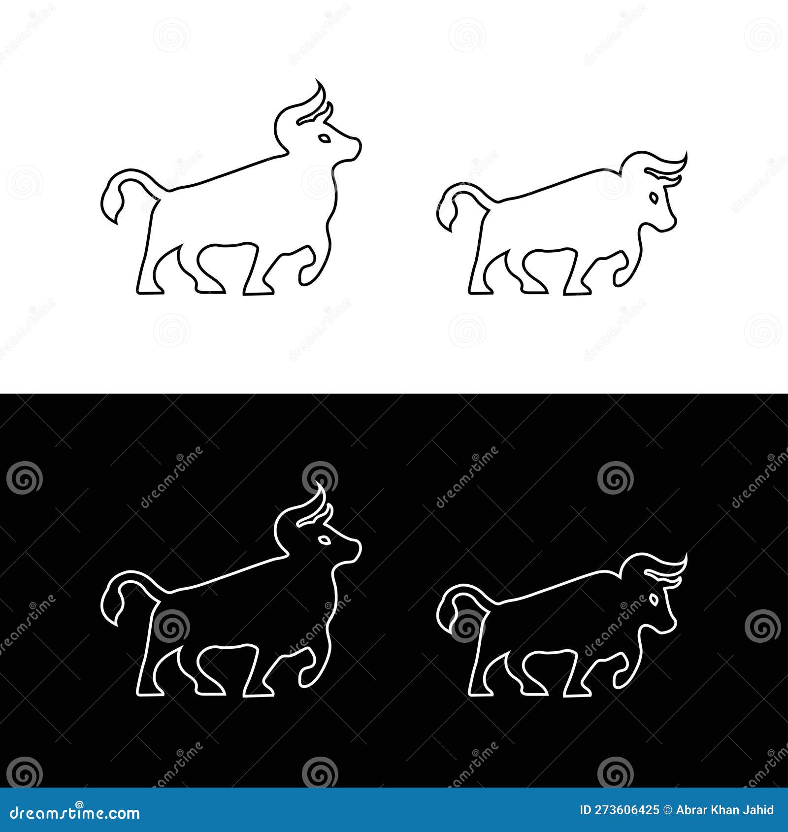 Black and White Stand Bull Animal Logo Design Stock Vector ...