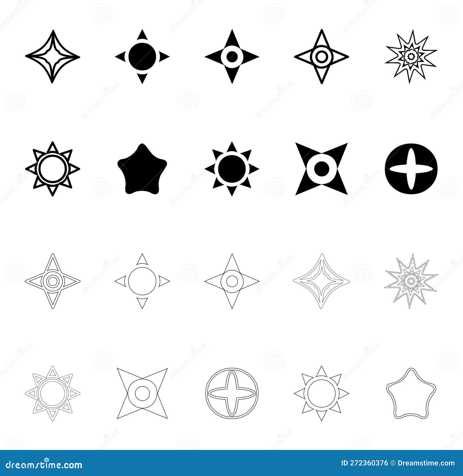 Black and White Star Icon Set. Collection of Artistic Star Boho Design ...