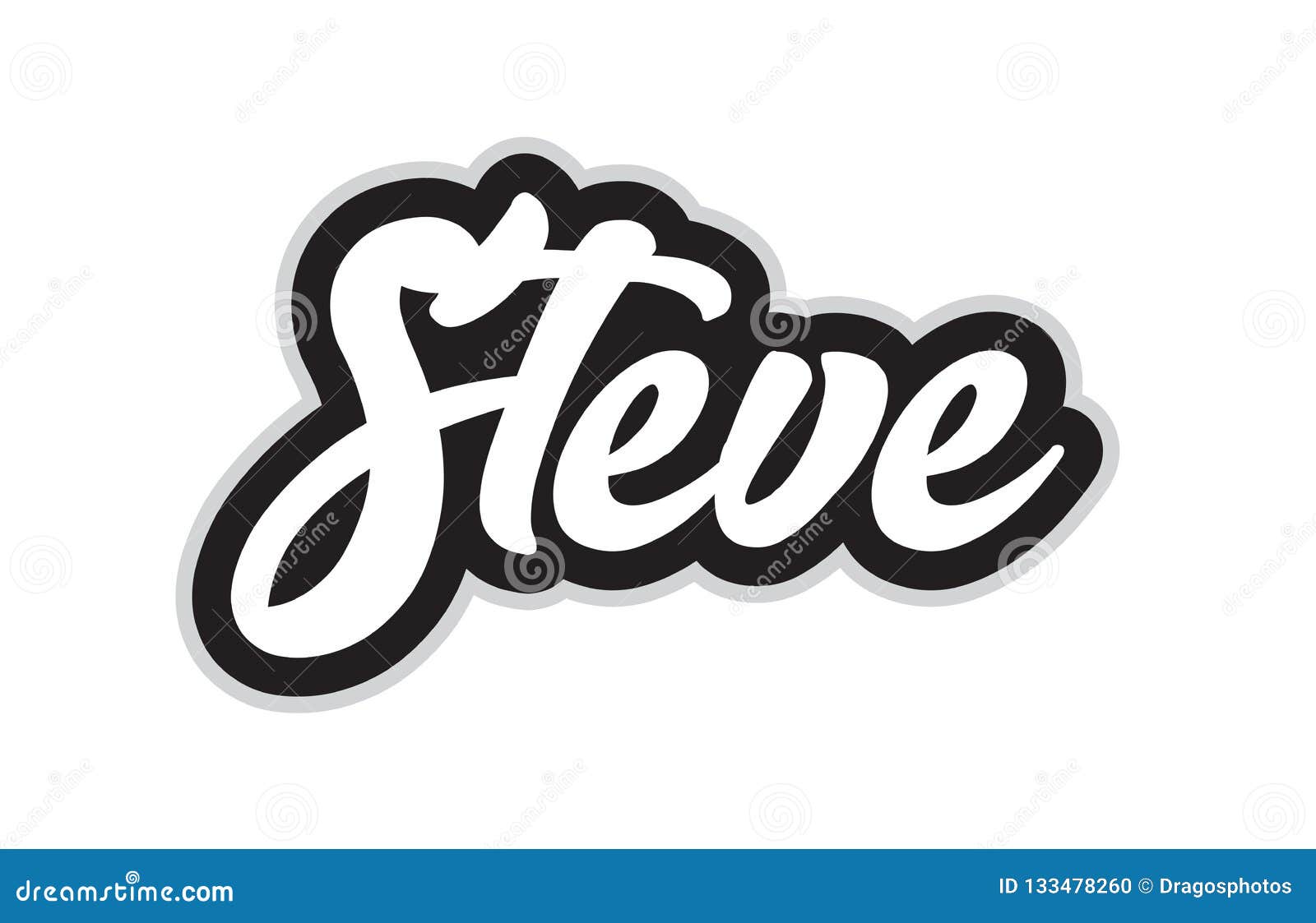 Black and White Steve Hand Written Word Text for Typography Logo Stock ... Black and White Steve Hand Written Word Text for Typography Logo Stock ...