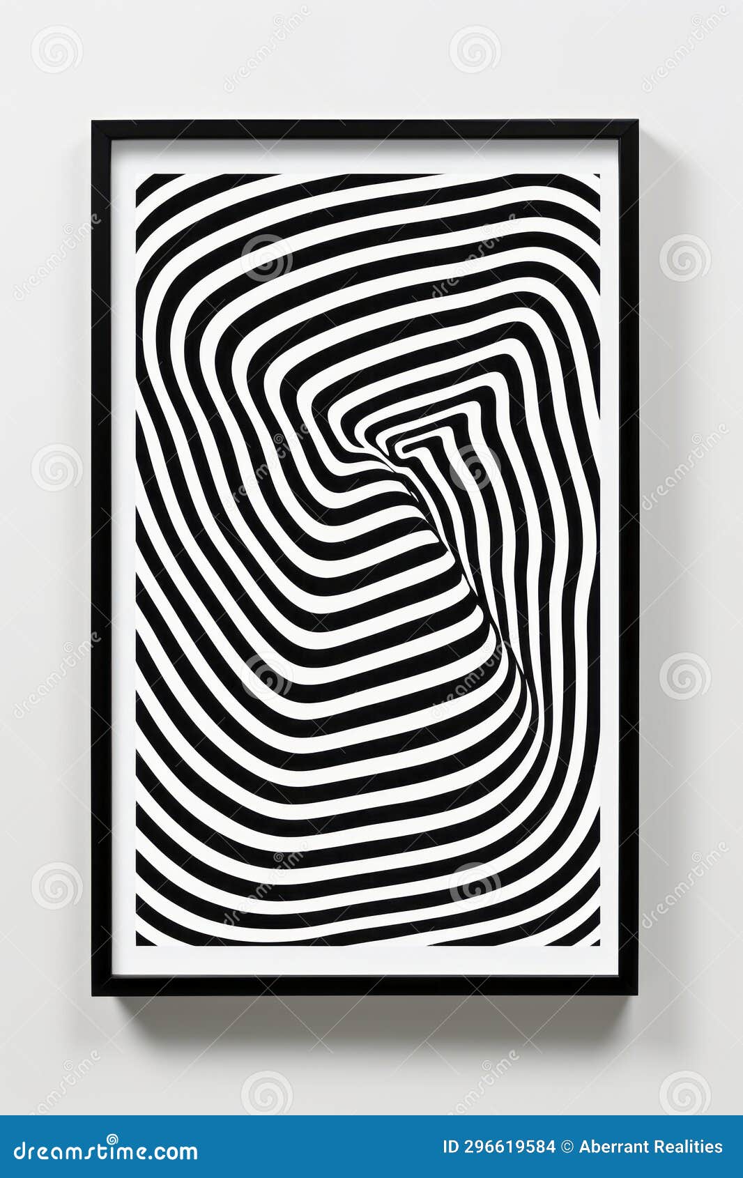 A Black and White Striped Art Print on a Wall Stock Illustration ...