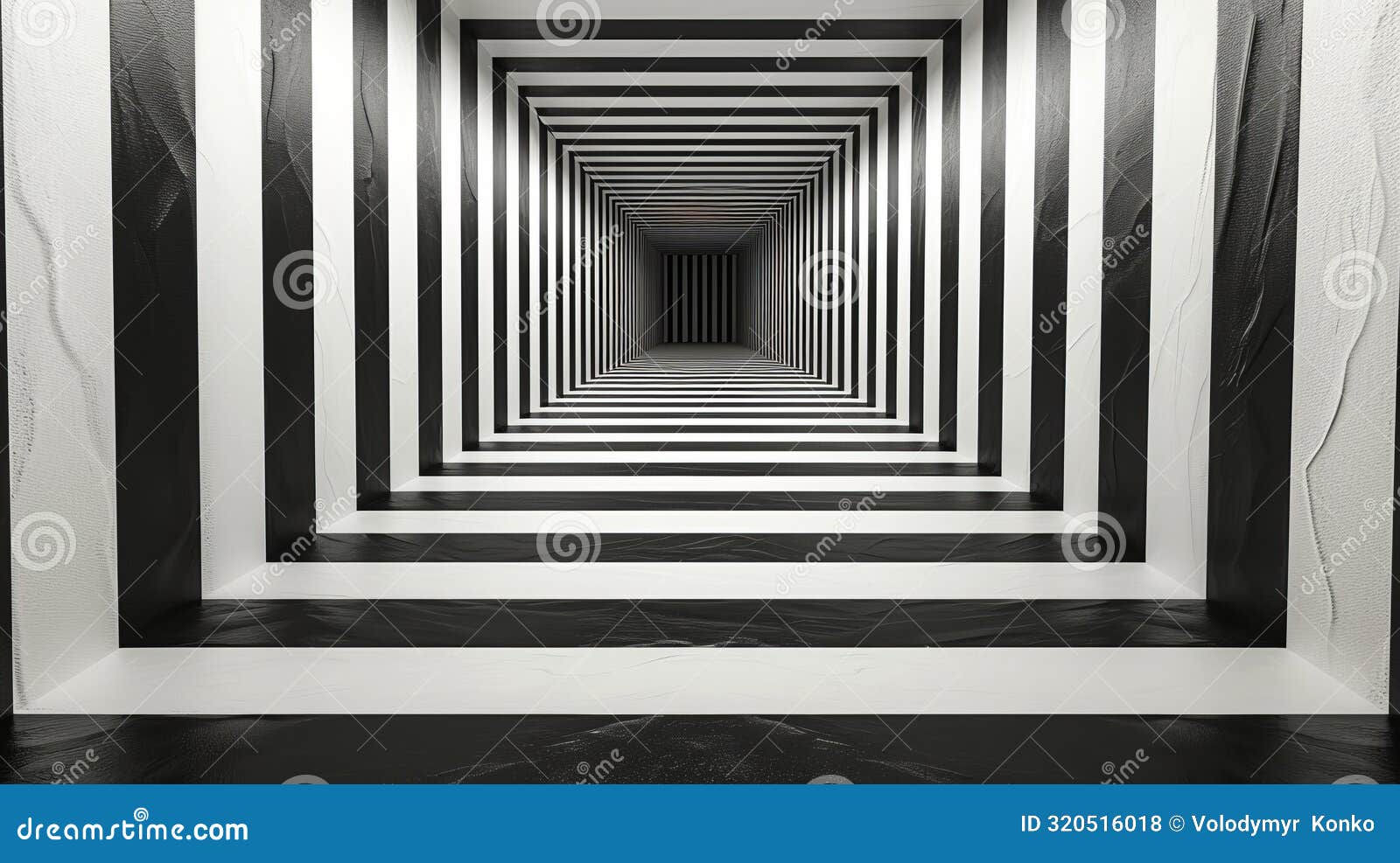Black and White Striped Corridor with Optical Illusion Effect, Abstract ...