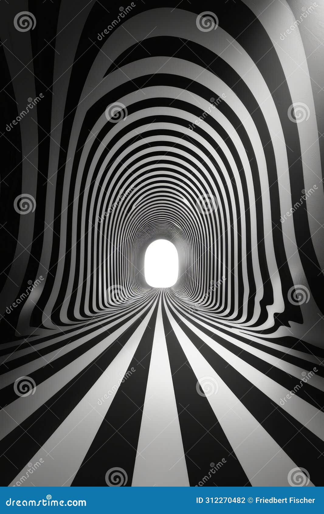 A Black and White Striped Tunnel with a Light at the End Stock ...