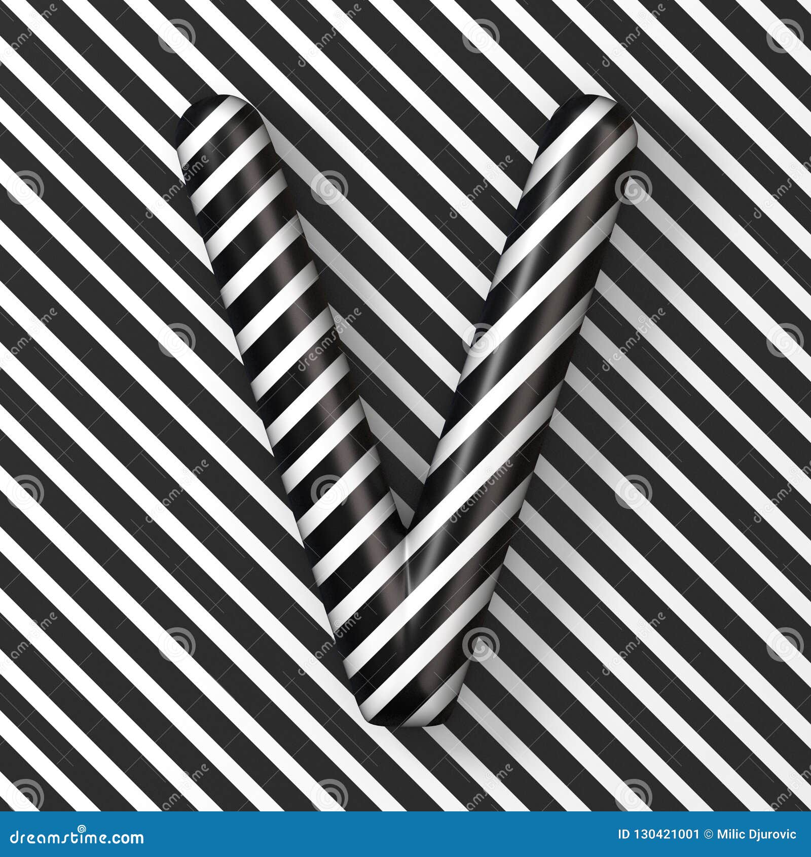 Black and White Stripes Letter V 3D Stock Illustration - Illustration ...