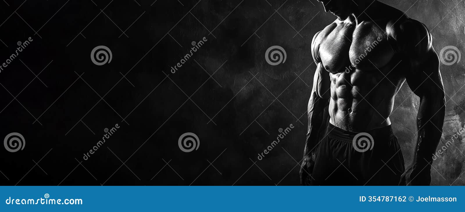 Black and White Studio Portrait Banner of Muscular Bodybuilder Stock ...