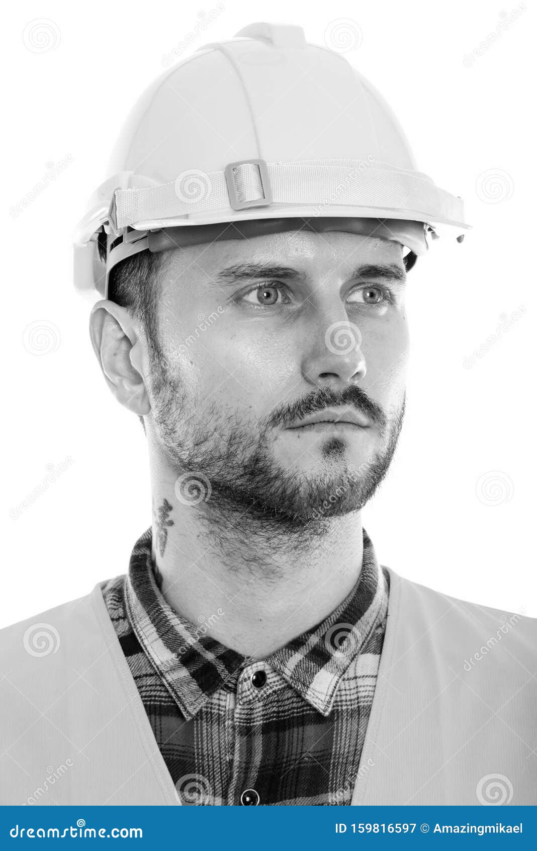 Face of Young Man Construction Worker Thinking while Looking at ...