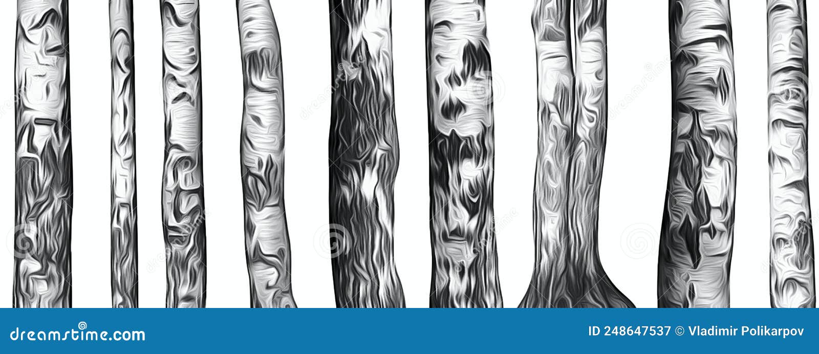Black and White Stylized Drawing of Tree Trunks Stock Illustration ...