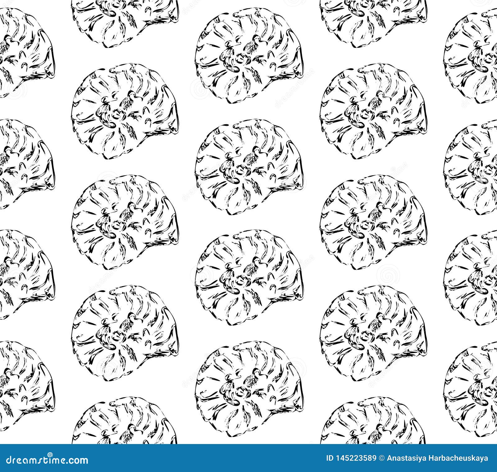 Black and White Summer Pattern with Seashells Stock Illustration ...