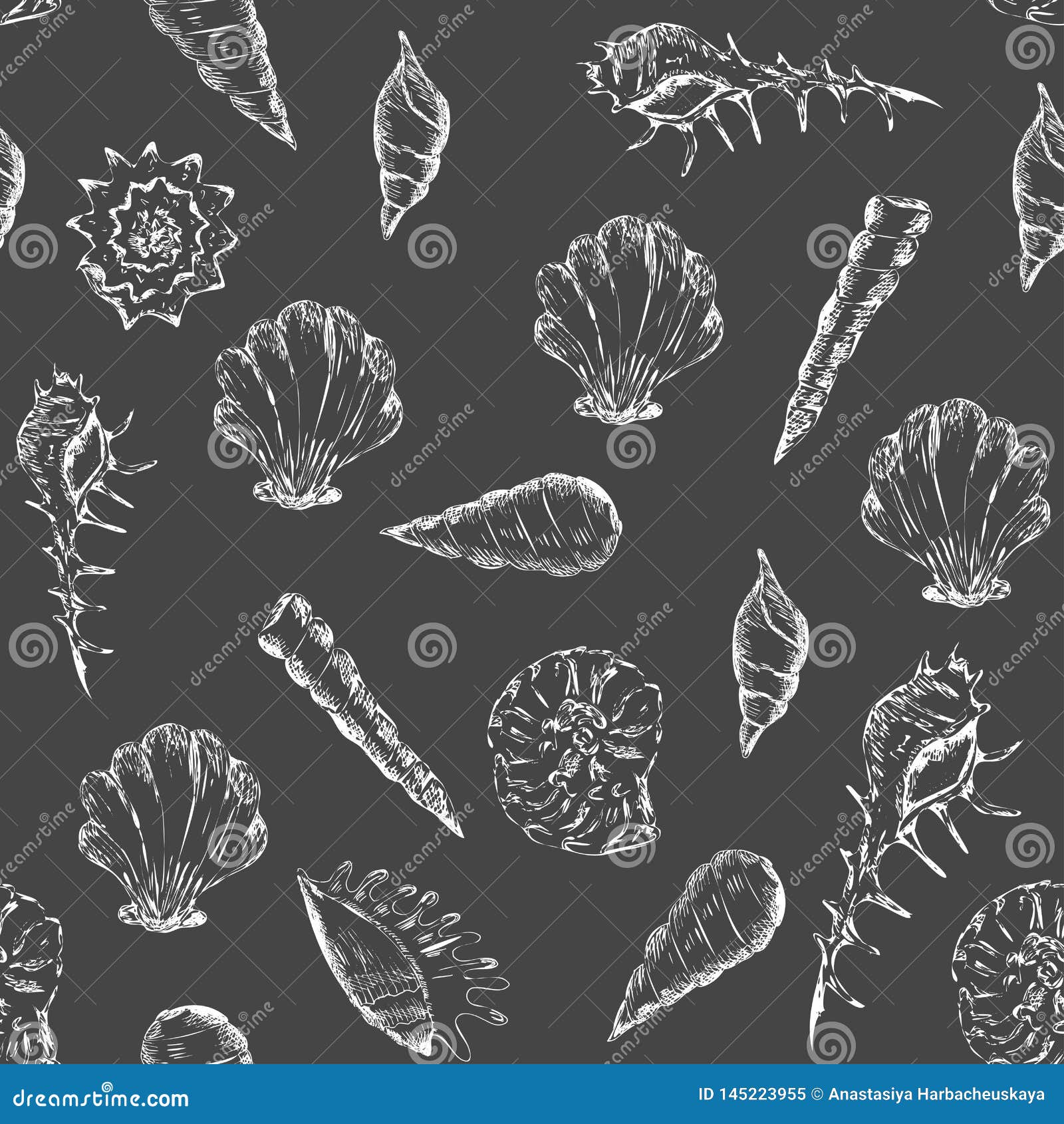 Black and White Summer Pattern with Seashells Stock Illustration ...