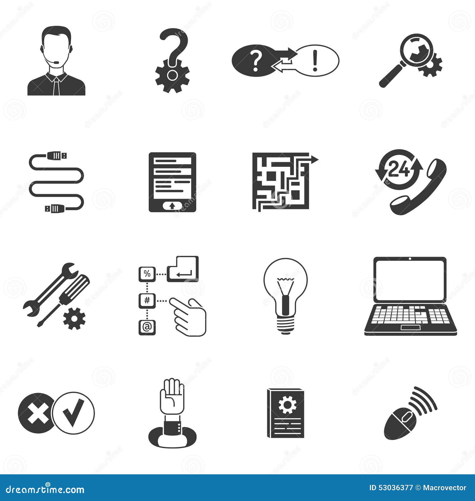 Black and White Support Icon Set Stock Vector - Illustration of message ...