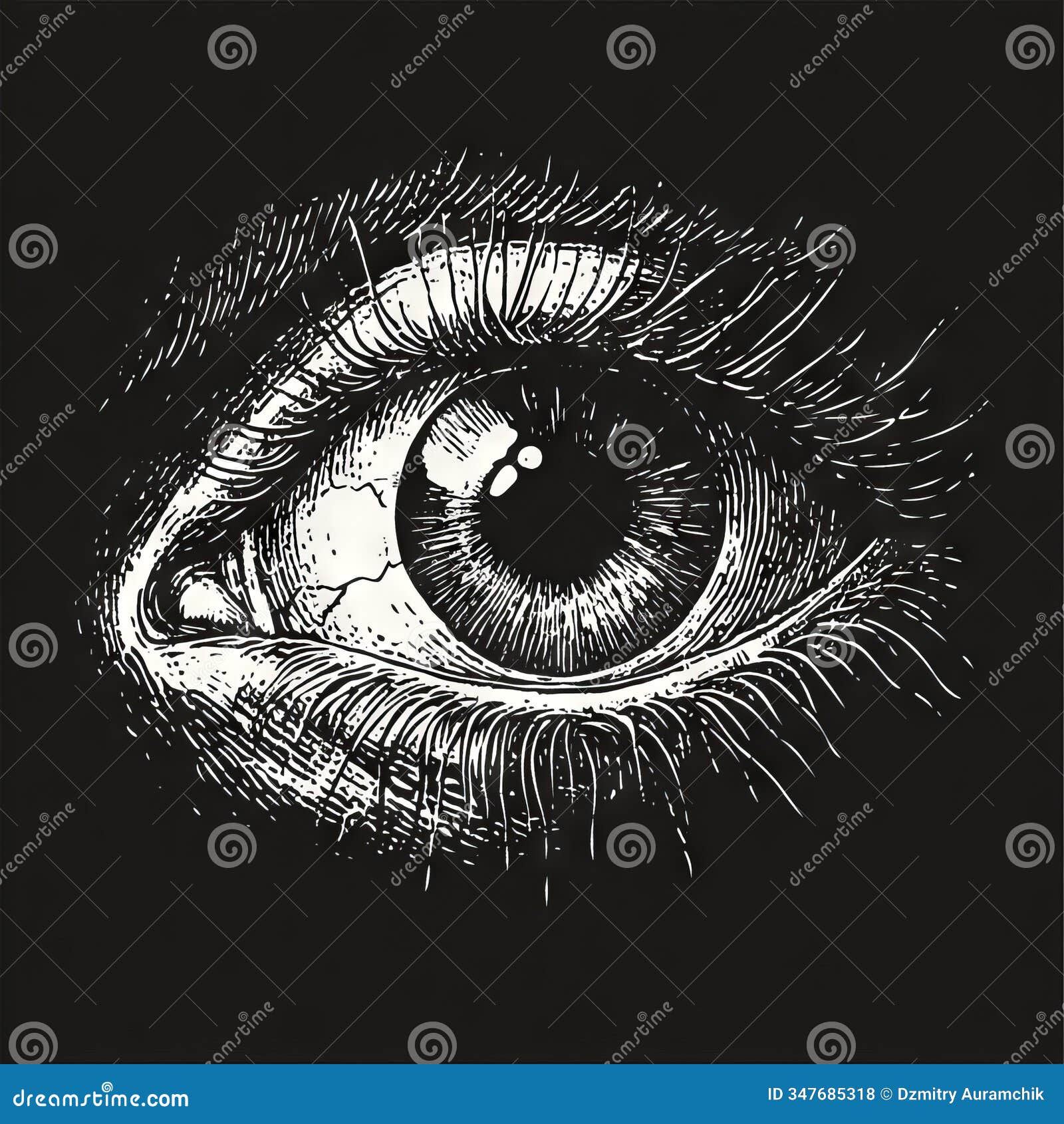 A Black and White Surreal Drawing of an Eye in Shock, Shown in ...