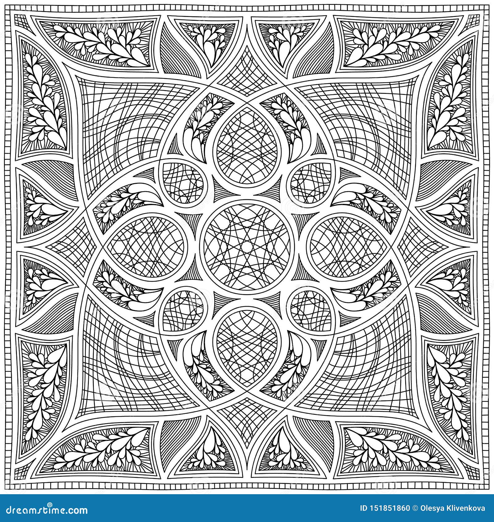 Black and White Symmetrical Square Arabesque. Textile Design Stock ...