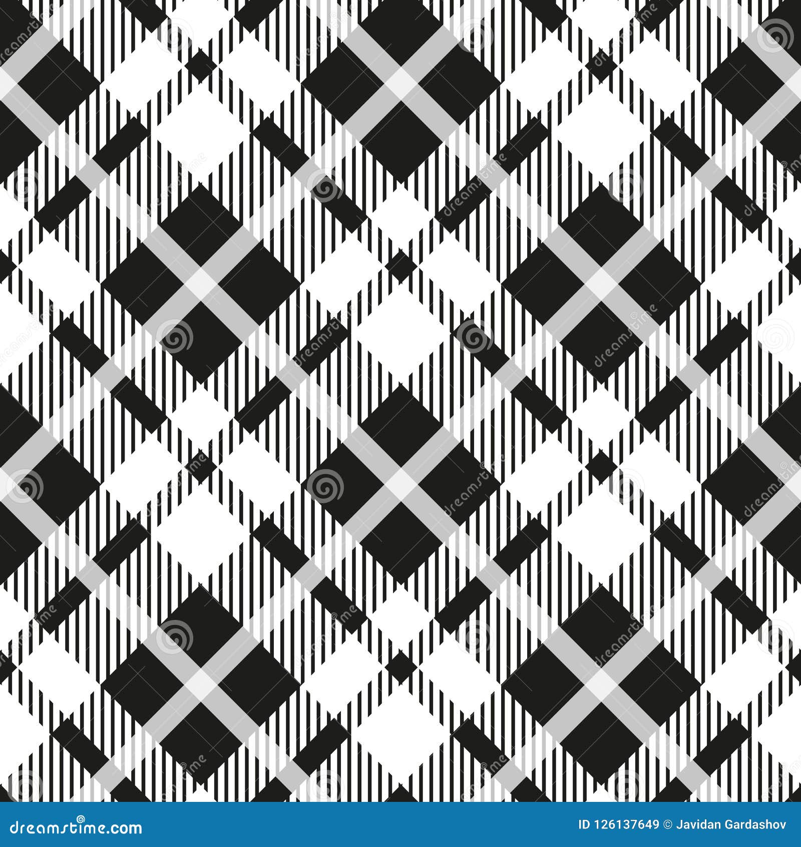 Black and White Tartan Diagonal Seamless Vector Pattern Checkered Plaid ...