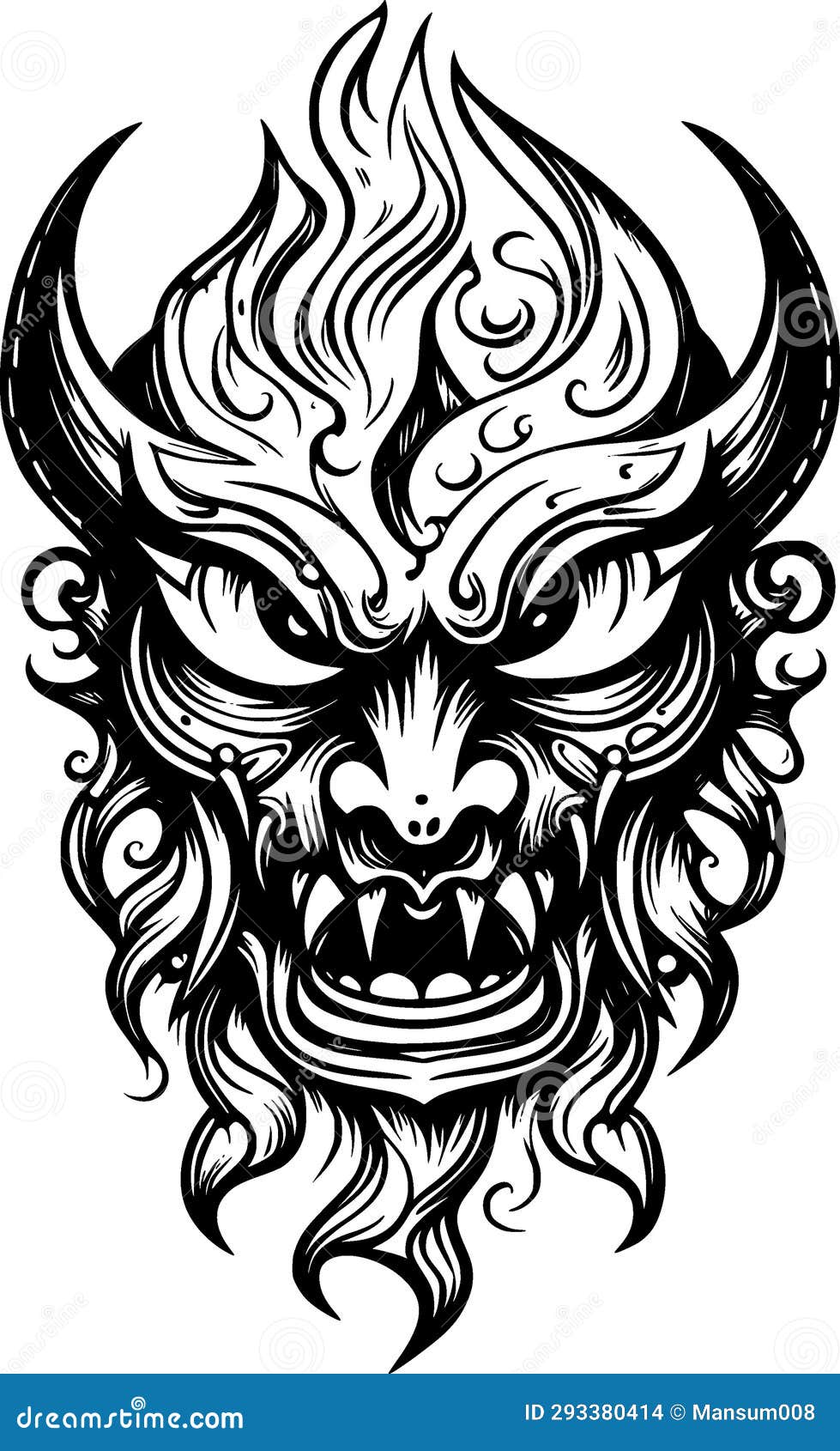 Black and White Tattoo Design of Devil Face Stock Illustration ...