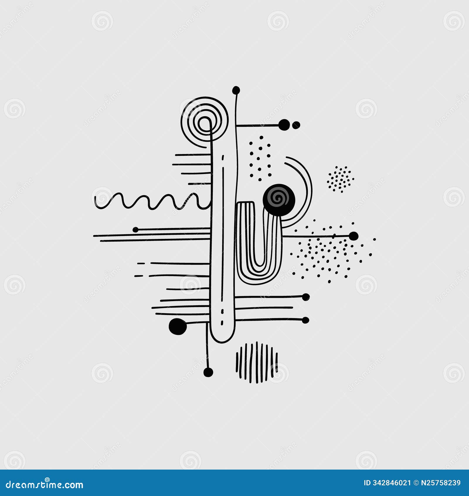 Black and White Technical Illustration with Various Geometric Lines ...