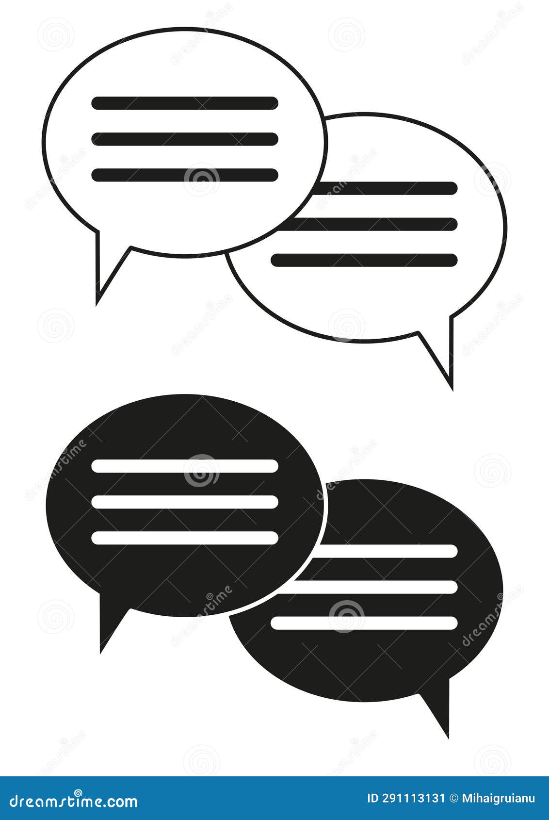 Black and White Text Message Conversation Vector Icon Stock ...