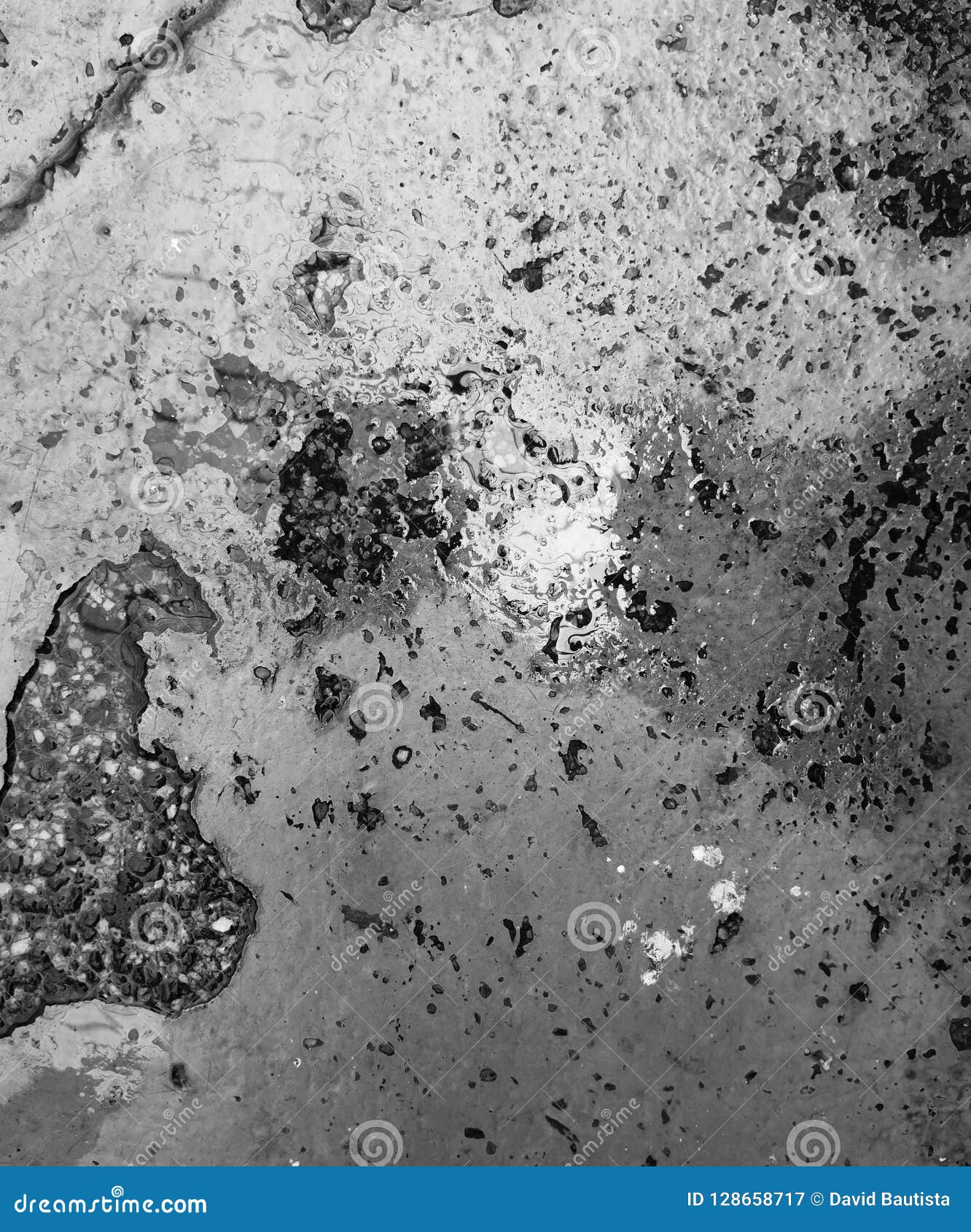 Black and White Texture of a Wet Floor with Different Shapes and ...