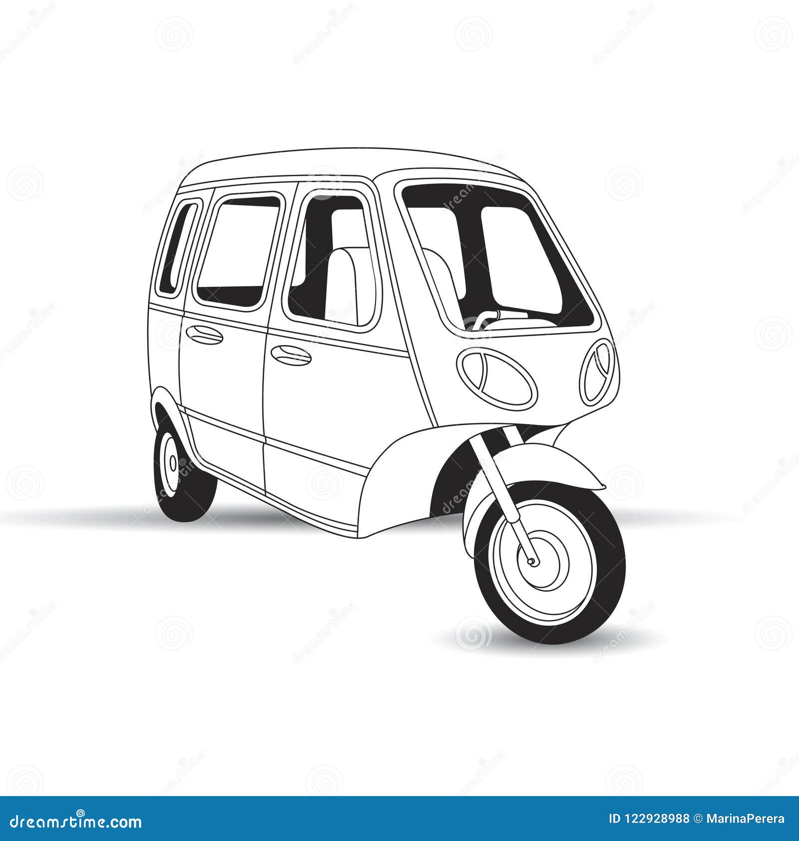 Black and White Three Wheeler with Doors Stock Vector - Illustration of ...
