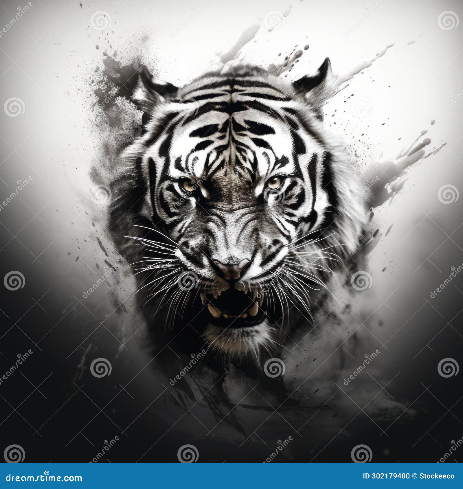Black and White Tiger Wallpaper with Splashes - Ross Tran Style Stock ...