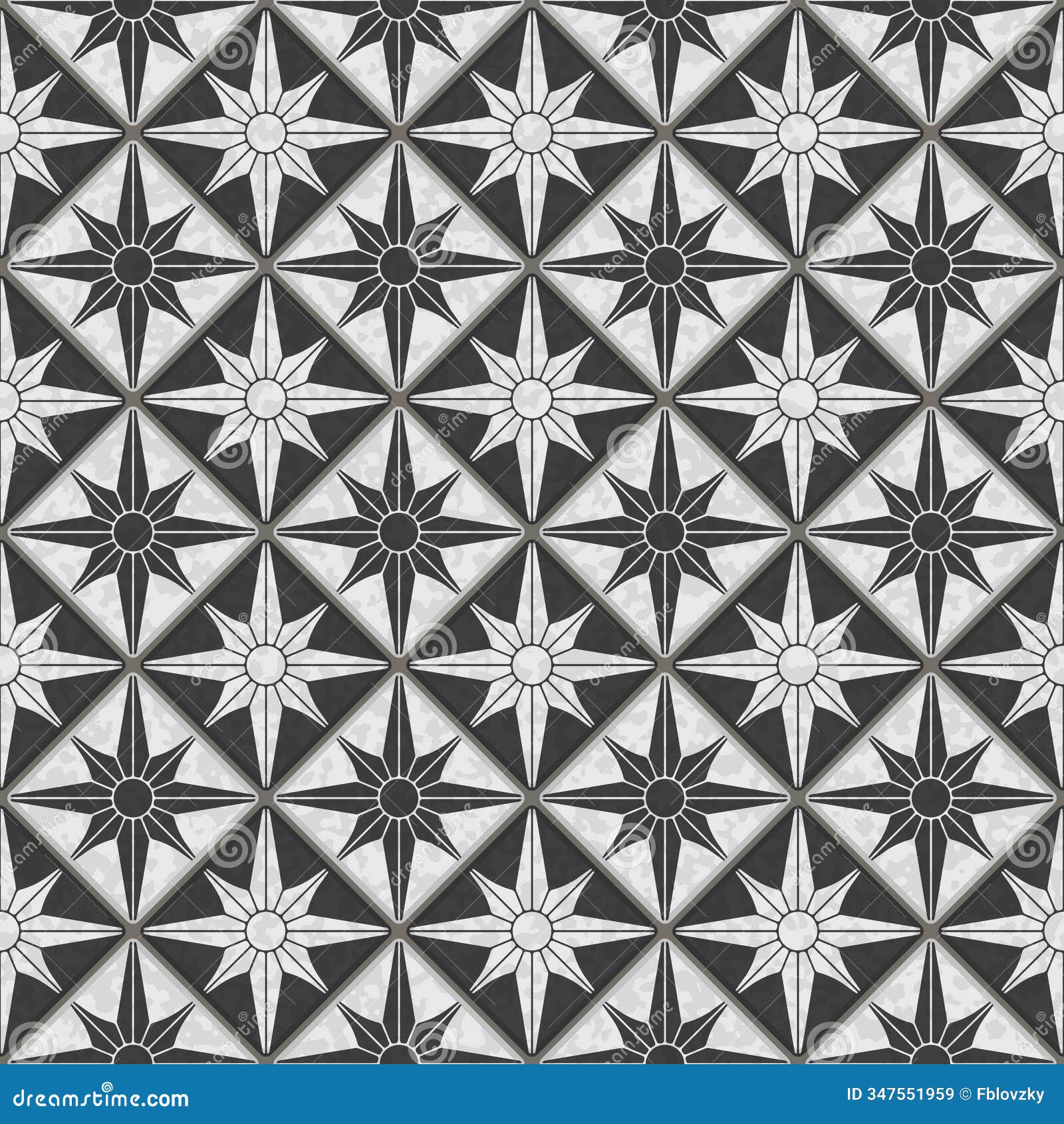 Black and White Tile Floor Made of Square Tiles with Stars, Seamless ...