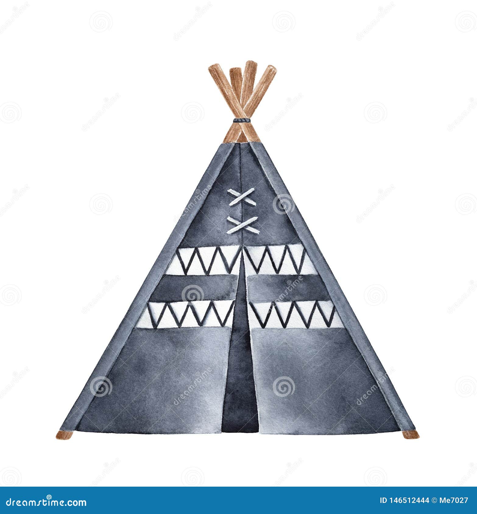 Black and White Tipi Tent Watercolour Illustration. Stock Illustration ...