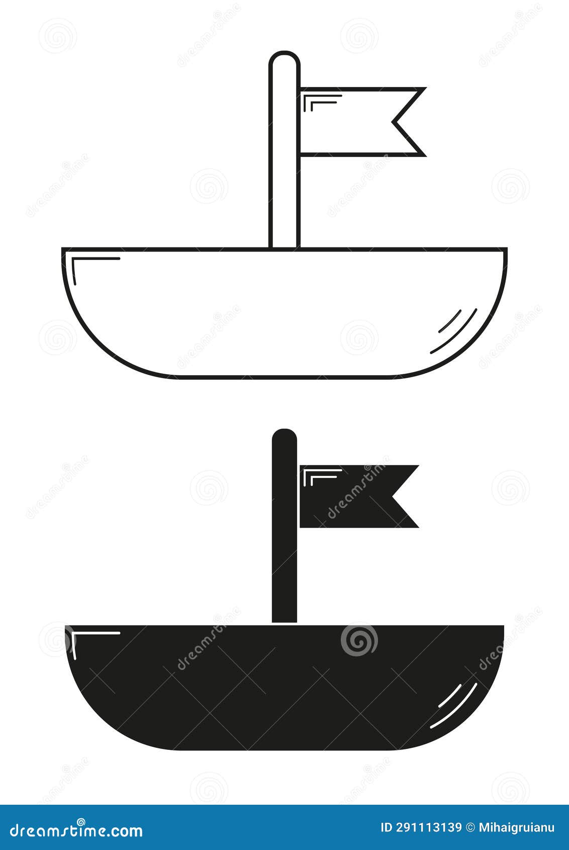 Black and White Toy Boat Icon Flat Design Vector Stock Illustration ...
