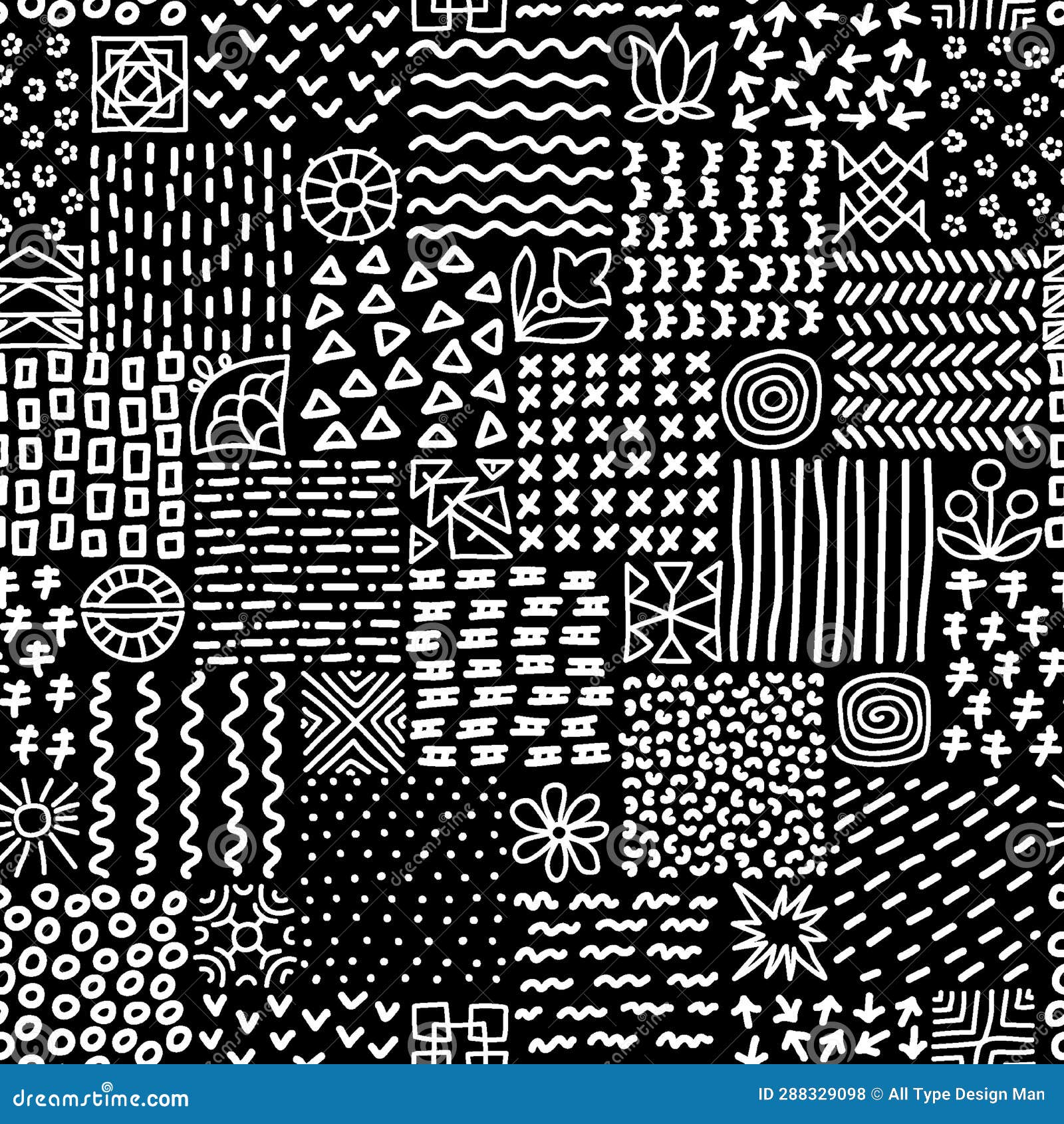 Black and White Traditional African Mudcloth Fabric Seamless Pattern ...