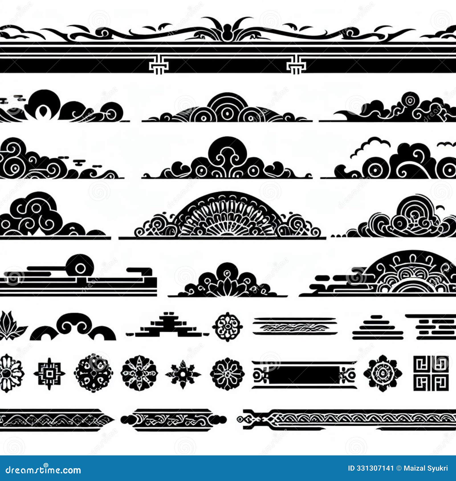 Black and White Traditional Asian Patterns Featuring Nature and ...
