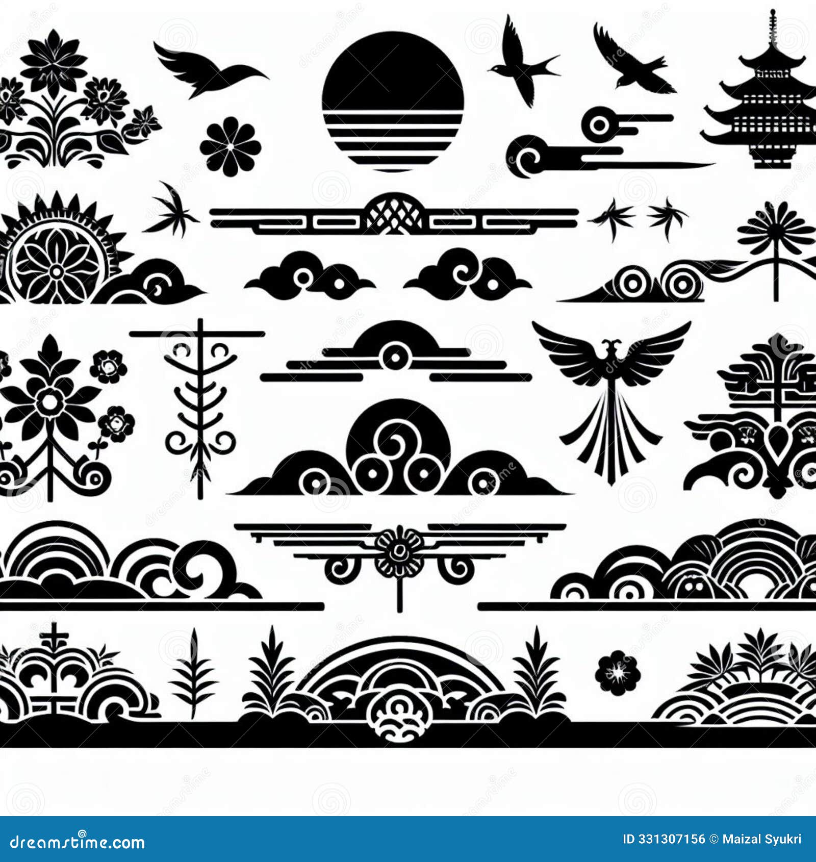 Set Of Asian Patterns Seamless Swatches. Vector Illustration ...