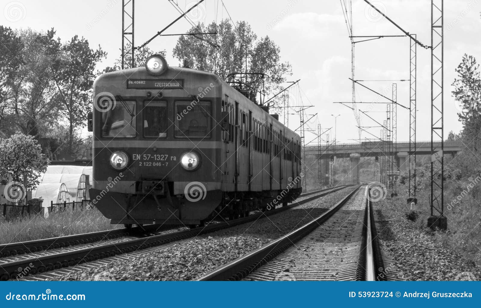 A White Train Is Seen Traveling Down Train Tracks, Surrounded By A Lush ...