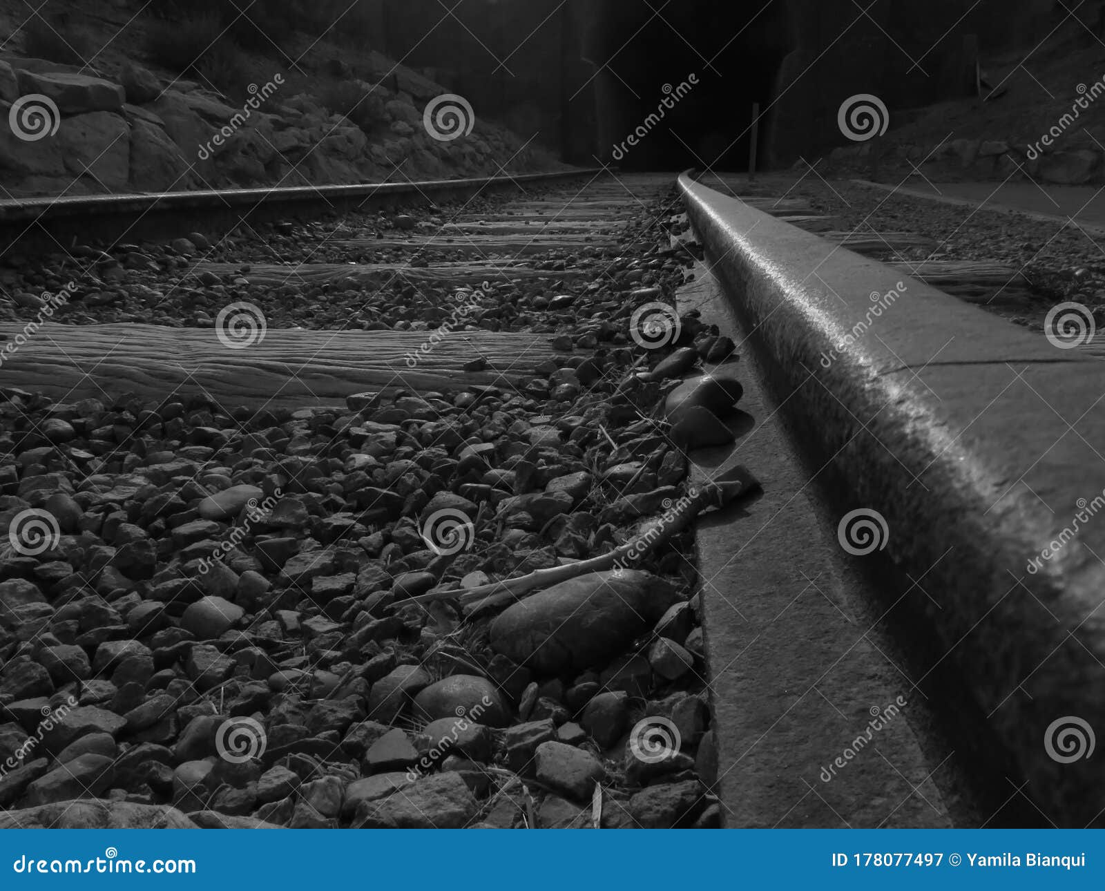 Black and White Train Tracks Seen from Below Stock Image - Image of ...