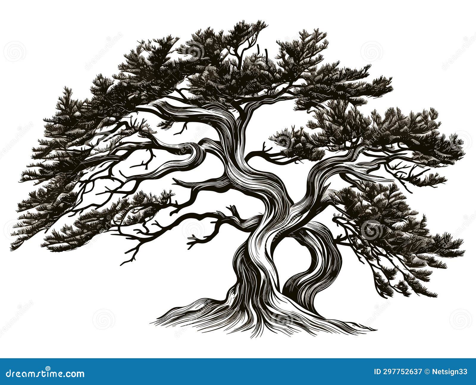 A Black and White Tree - Woodcut of a Juniper Bush Stock Vector ...