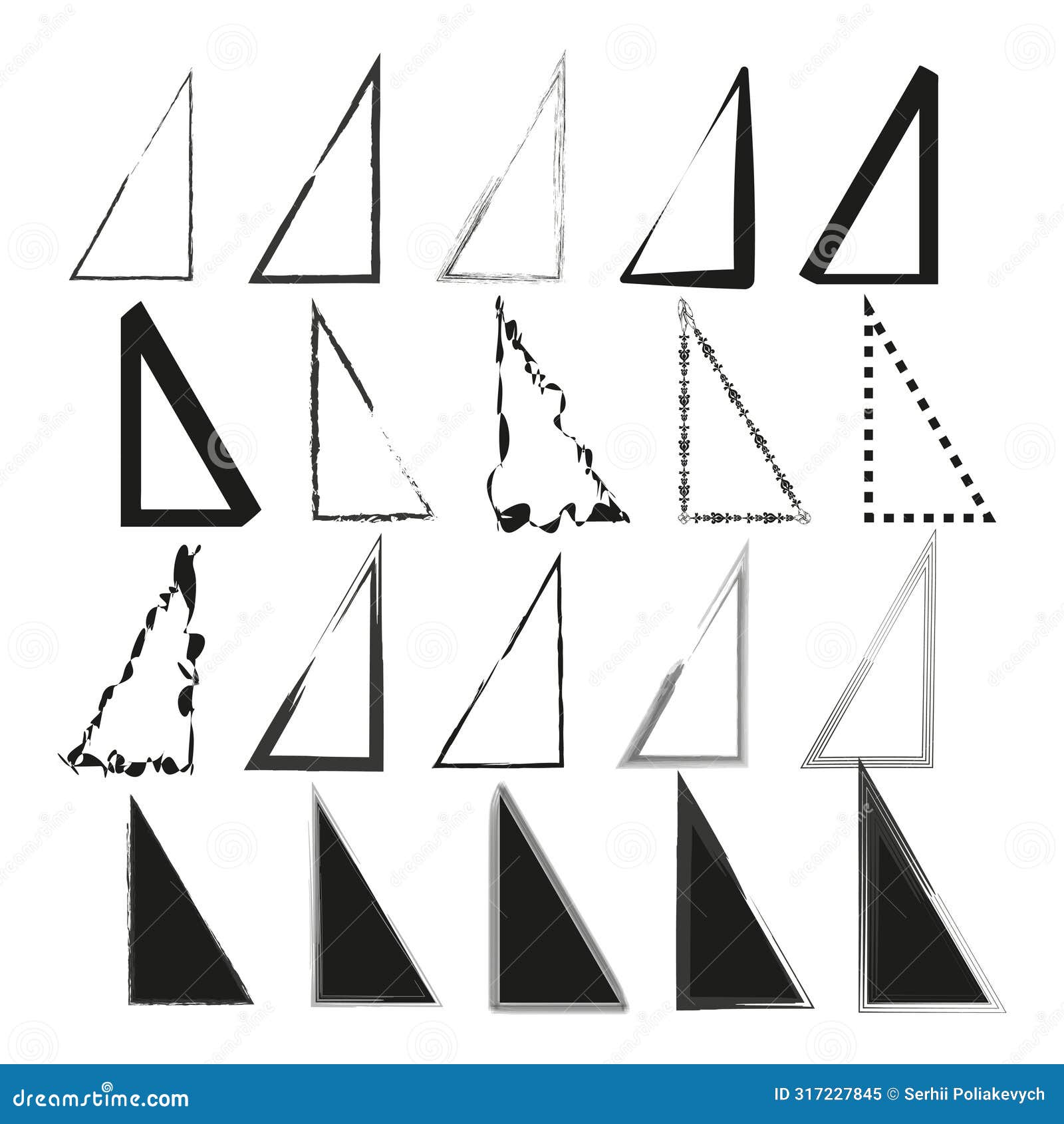 Black and White Triangle Collection. Vector Diverse Outlines. Artistic ...