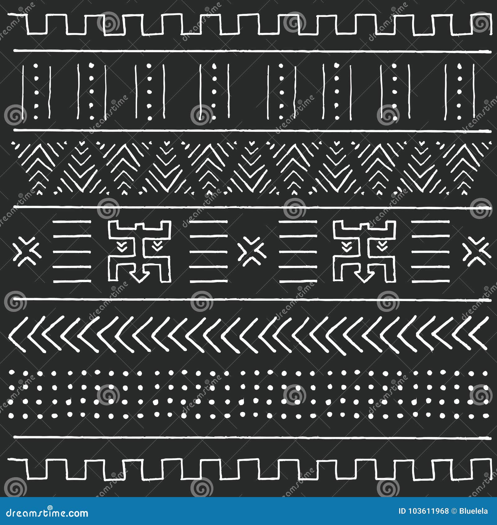Black and White Tribal Ethnic Pattern with Geometric Elements ...