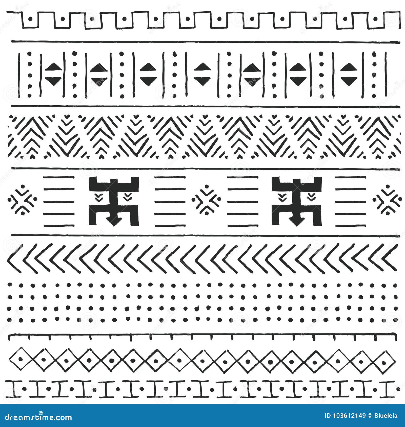 Black and White Tribal Ethnic Pattern with Geometric Elements ...