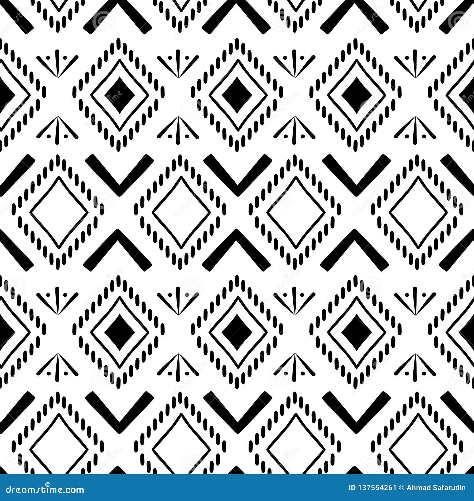 Black and White Tribal Seamless Pattern Vector Illustration with Ikat ...