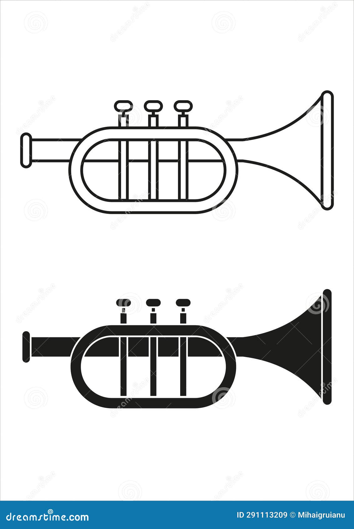 Black and White Trumpet Icon Flat Design Vector Stock Illustration - Illustration of bugle ...