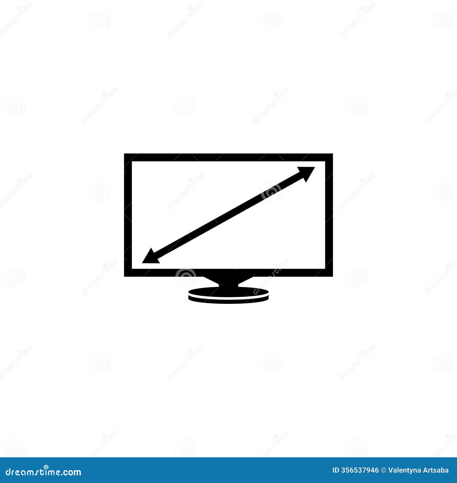 Black and White TV Icon with Diagonal Arrow Indicating Screen Size ...