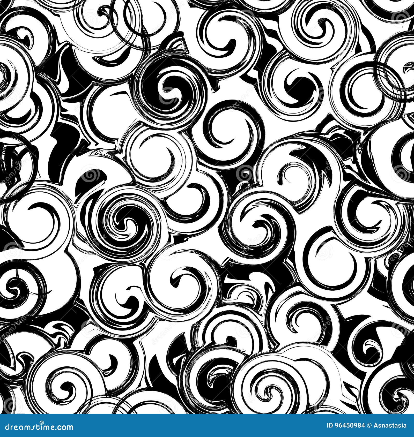 Black and White Twirl Seamless Pattern. Abstract Texture with Twirls ...