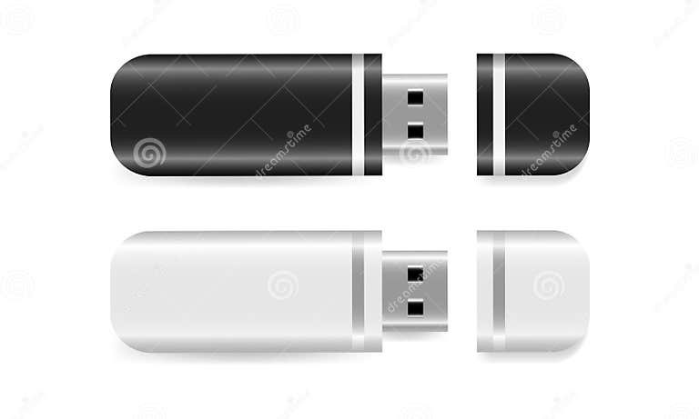 Black and White USB Flash Drive Isolated on White Background Stock ...