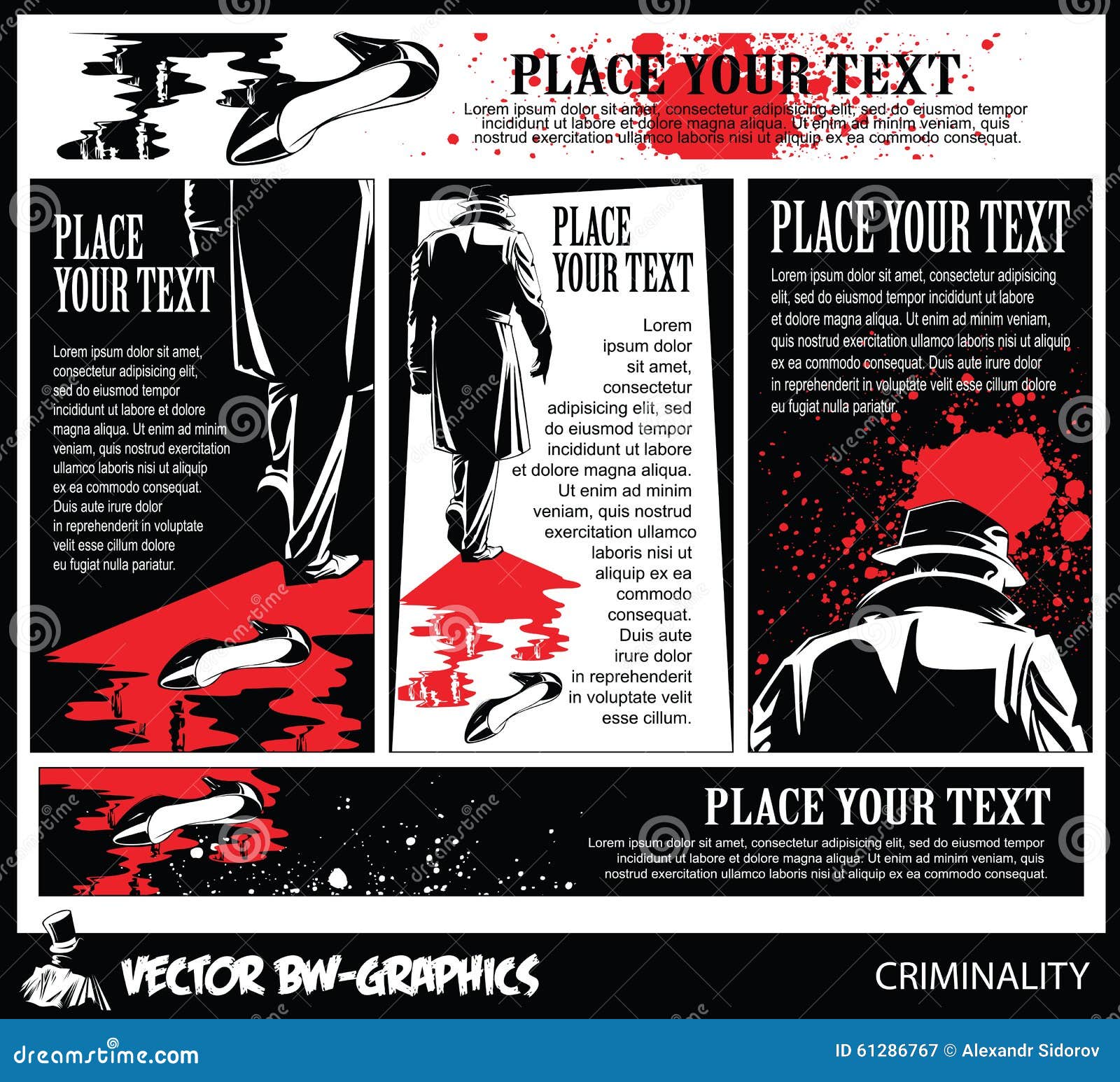 Black and White Vector Banner. the Killer Leaves the Scene of the Crime ...