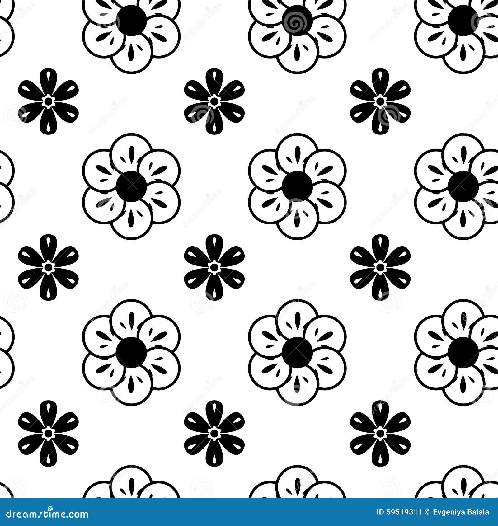 Black and White Vector Flower Pattern Stock Vector - Illustration of ...
