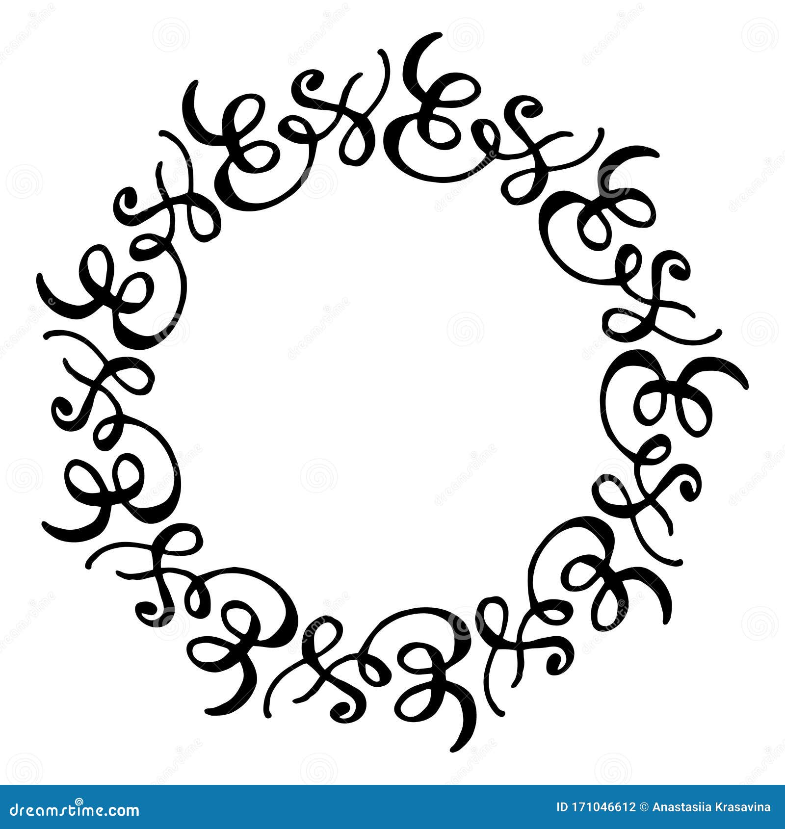 Black and White Vector Frame in Rustic Style with Curves, Curls. Hand ...