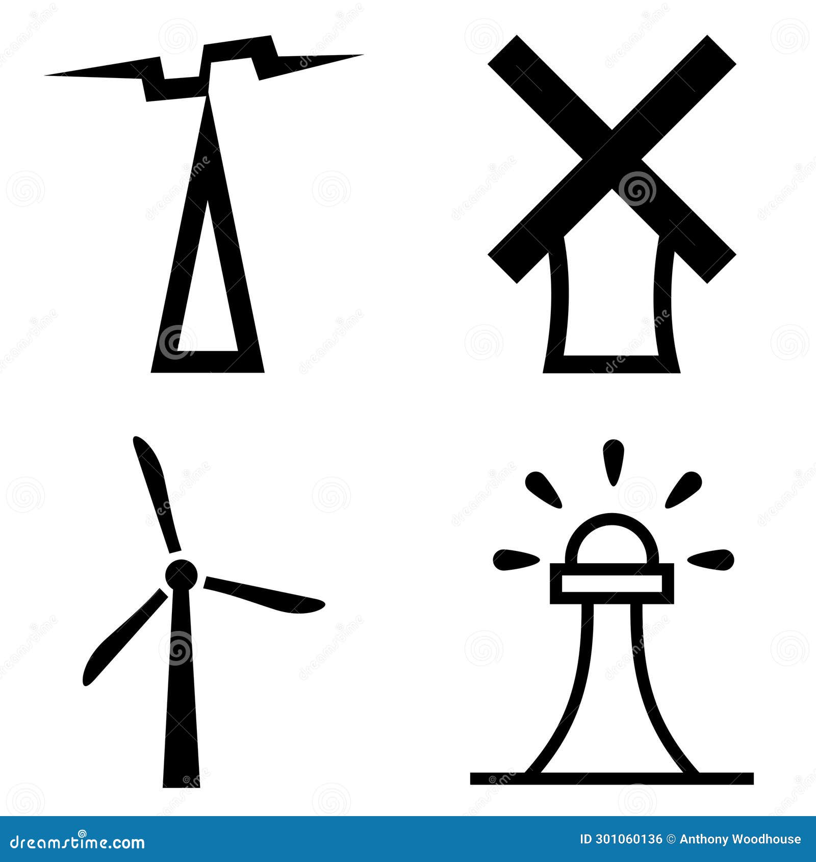 Black and White Vector Graphic of a Set of Map Symbols for Countryside ...