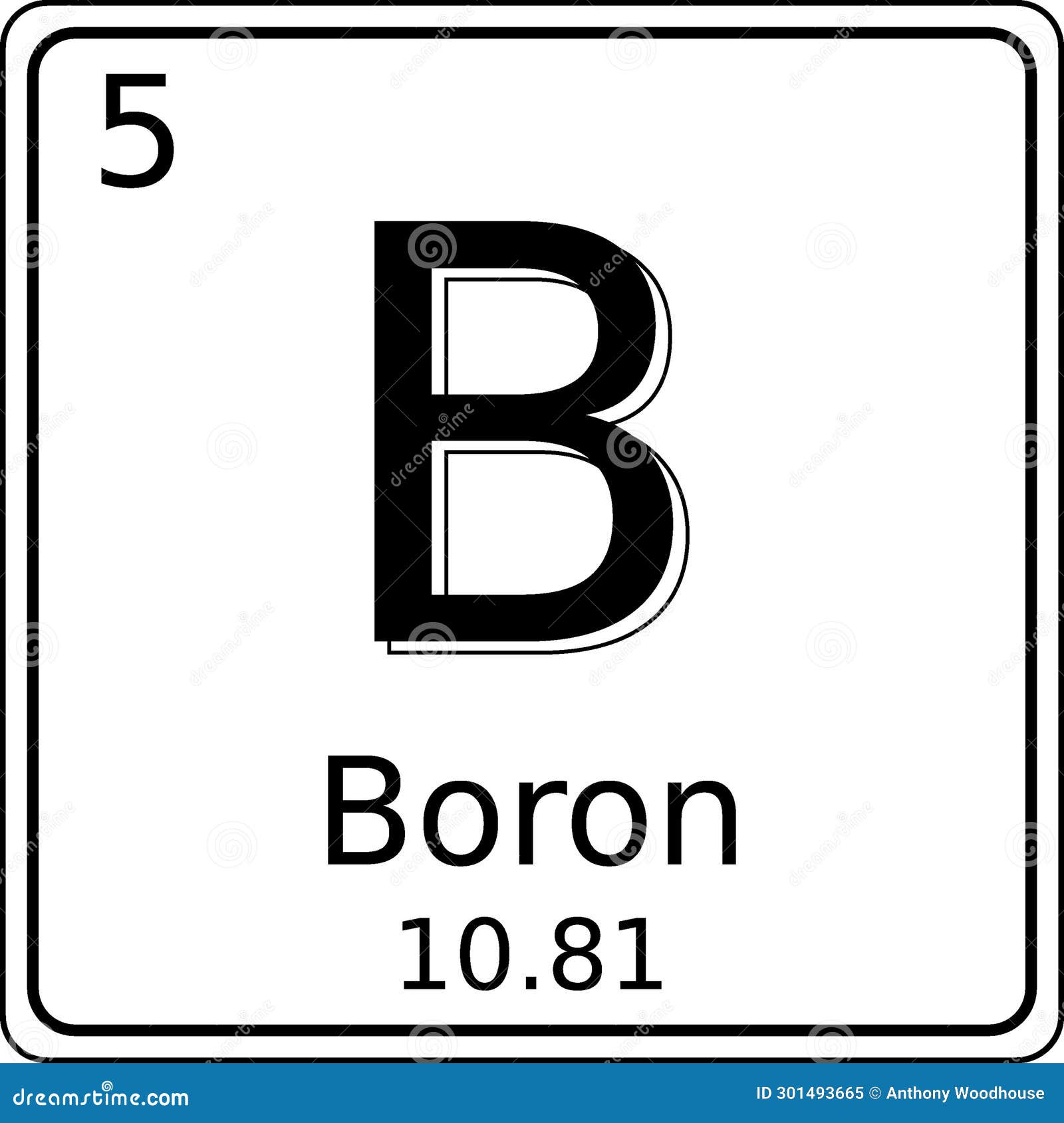 Black and White Vector Graphic of the Symbol of the Boron (B) Element ...