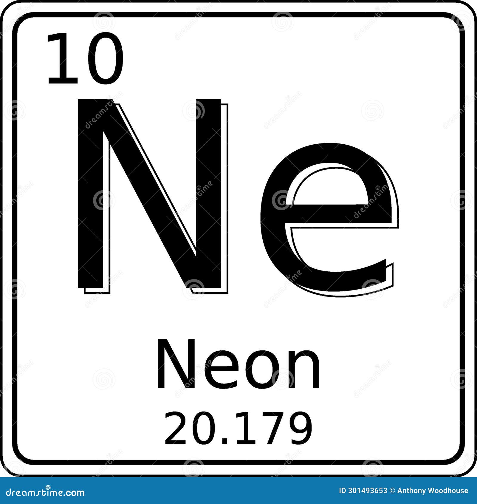 Black and White Vector Graphic of the Symbol of the Neon (Ne) Element ...